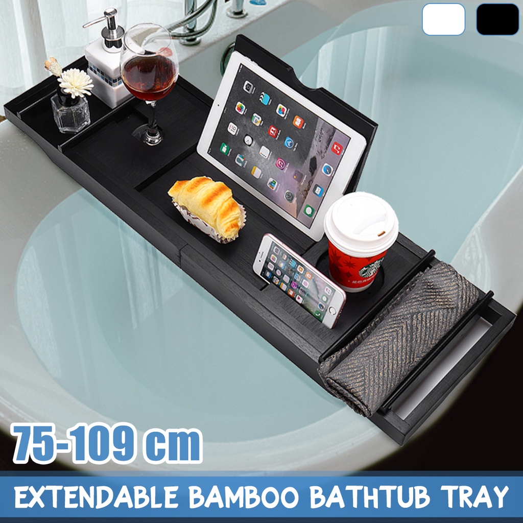 Extendable Bamboo Bathtub Tray Canddy Bath Tray Wooden Bathroom Storage ...