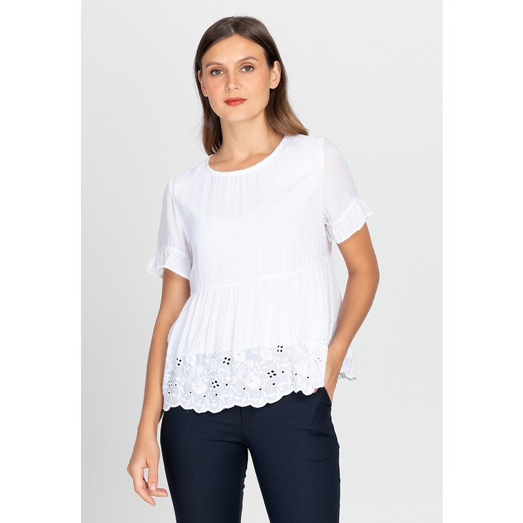 Badomoda Bendela Muslin Babydoll Embro Edge Top with Ruffled Sleeves ...