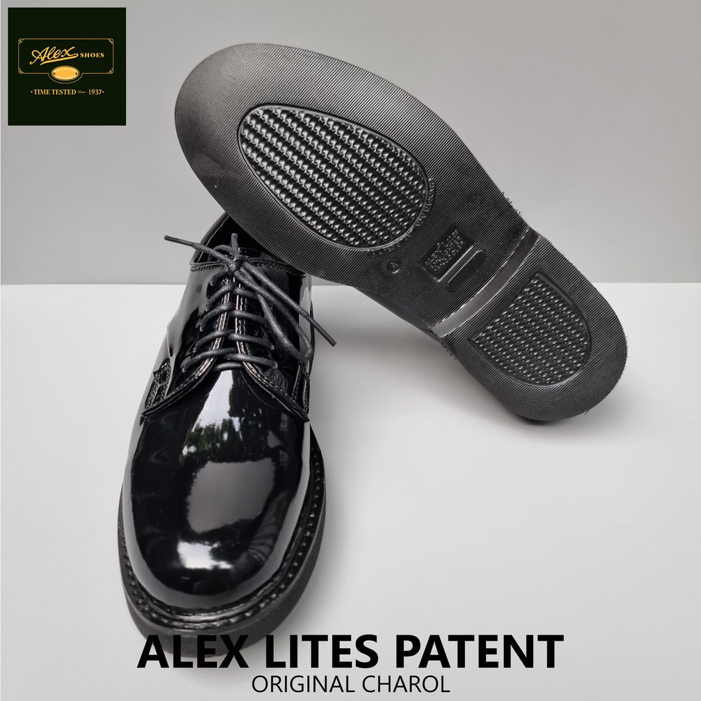 ALEX SHOES PNP-818 LITES BLACK CHAROL MEN'S DUTY SHOES PATENT WETLOOK ...