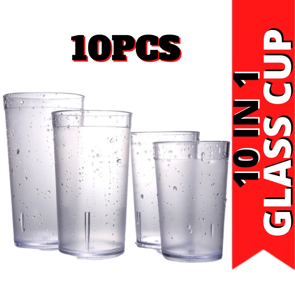 10PCS PLASTIC GLASS (10oz) FROSTED GLASS BASO REUSABLE DRINKING TUMBLER ...
