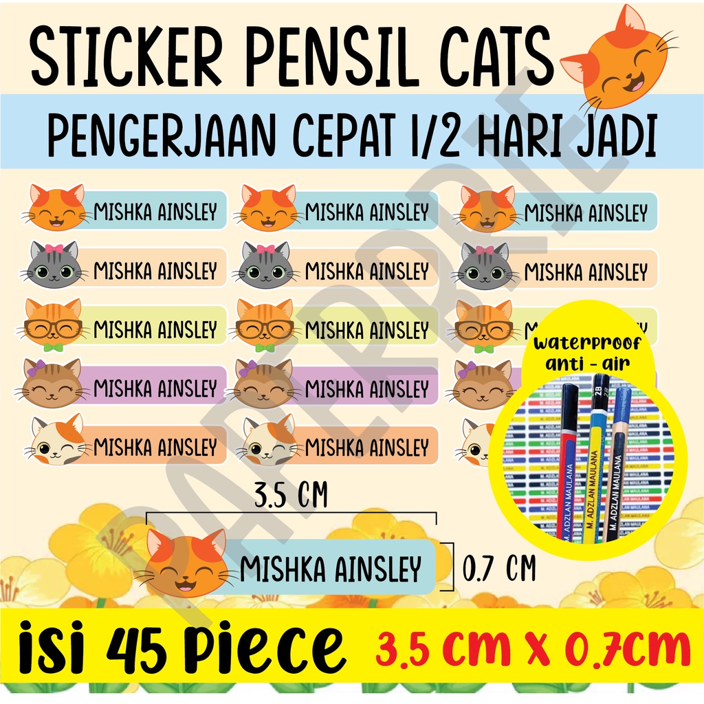 [Cute Cats pencil stickers] Children's Name Label Stickers cute Cats ...