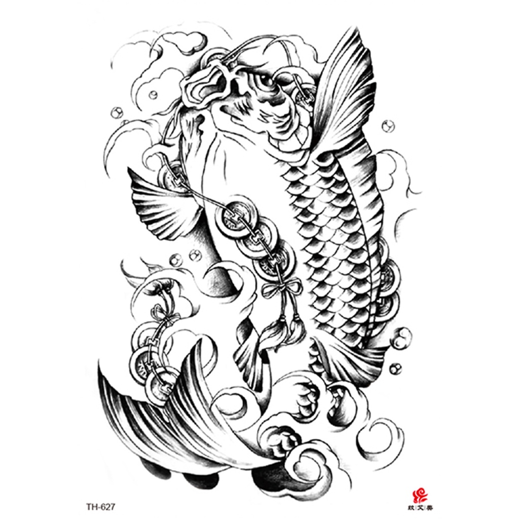 Temporary Tattoo Stickers For Women And Men Waterproof Koi Fish Tattoo ...