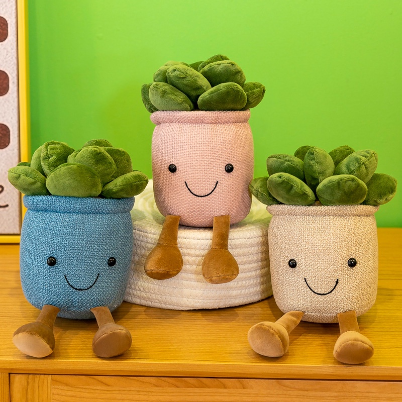 Creative simulation plant smiley face succulent plush toy green plant ...