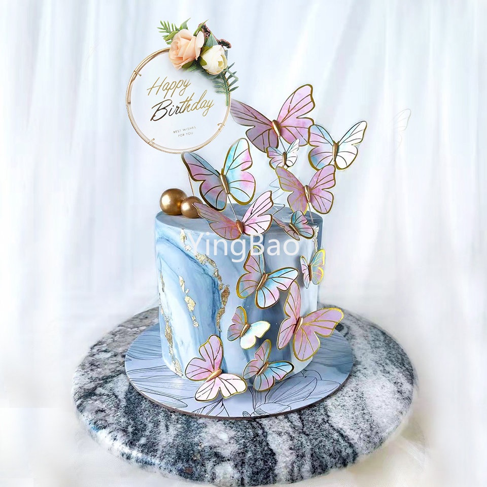 1Set Butterfly Paper Cake Topper with Arcylic Happy Birthday Toppers ...