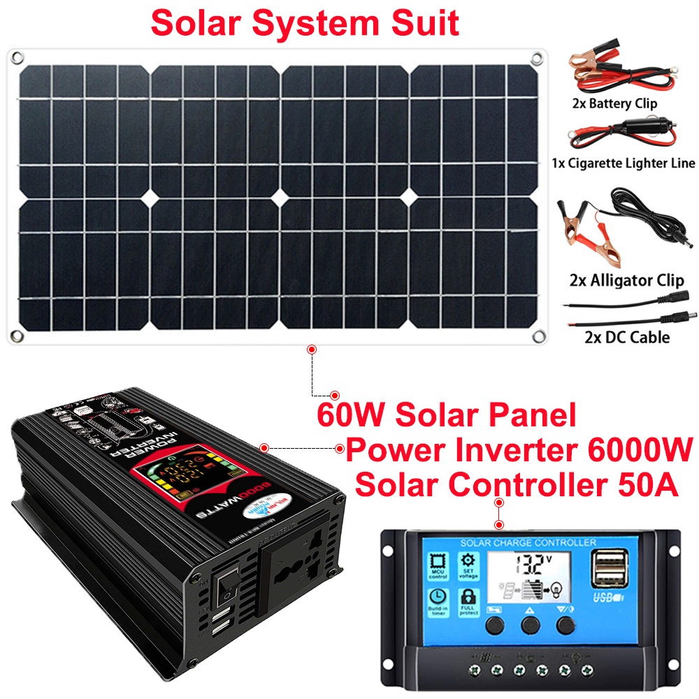 JONHAO Solar System Set 60W Solar Panel+6000W Power Inverter with Smart ...