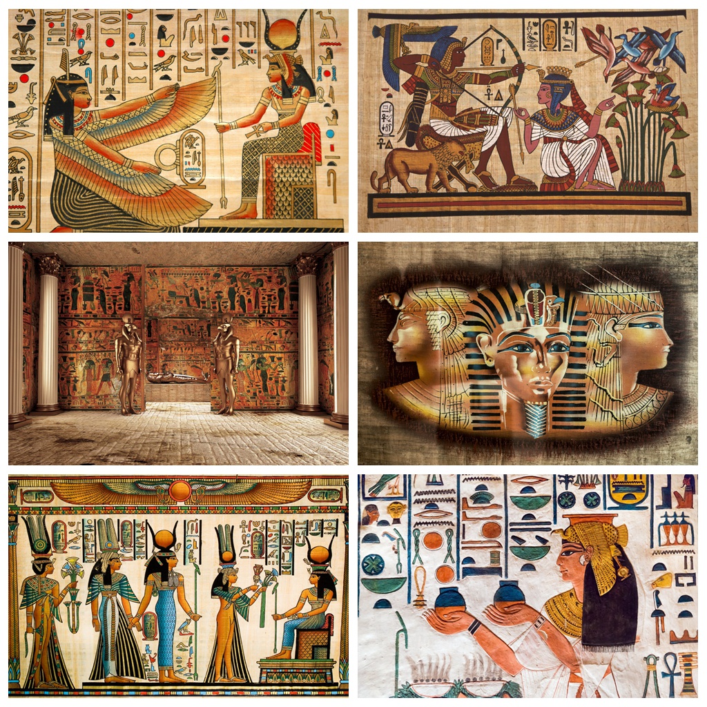 Old Vintage Egypt Pyramid Mural Pattern Religious Interior Photo ...