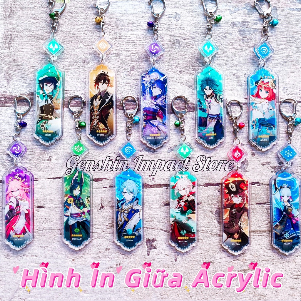 Card Key Chain With Genshin Impact Character Element (With Bell ...