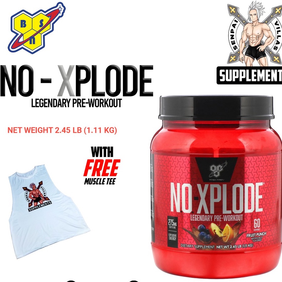BSN NO XPLODE PRE WORKOUT 60 SERVINGS 2.45LB WITH FREE MUSCLE TEE | Shopee Philippines