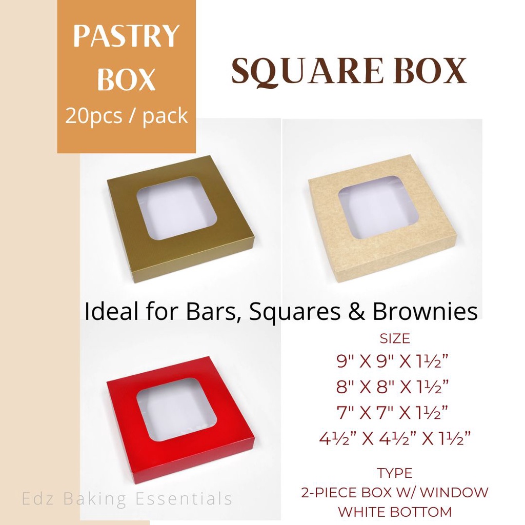 20pcs Square Pastry Box for Bars, Squares, Brownies etc. | RM Boxes ...