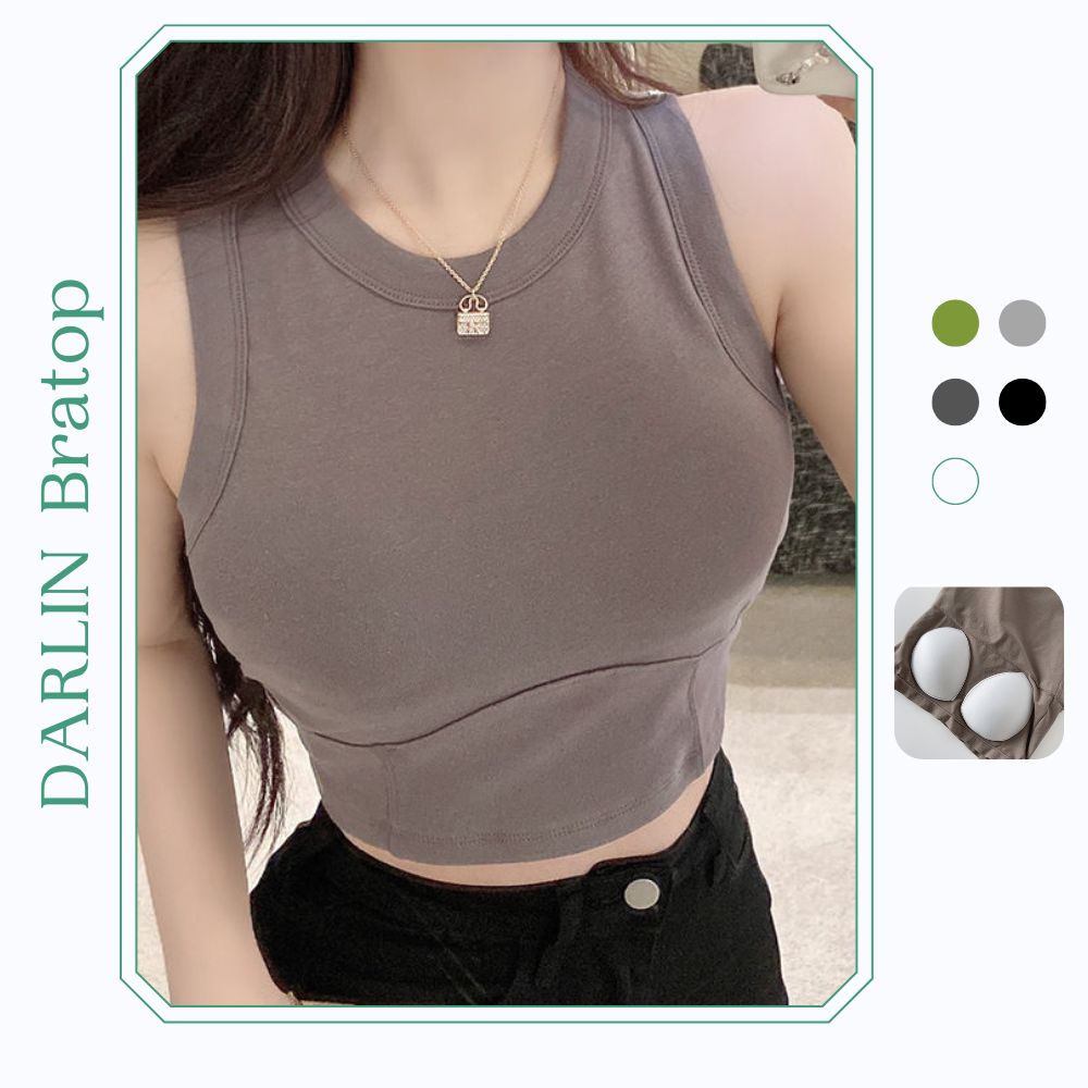 Croptop tank top with Darlin foam round neck close to armpit with ...