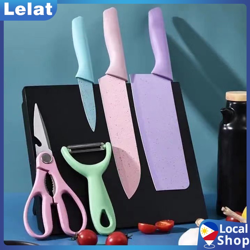 6pcs Kitchen Knife Macaron Color Straw Knife Cleaver Scissors Kitchen ...