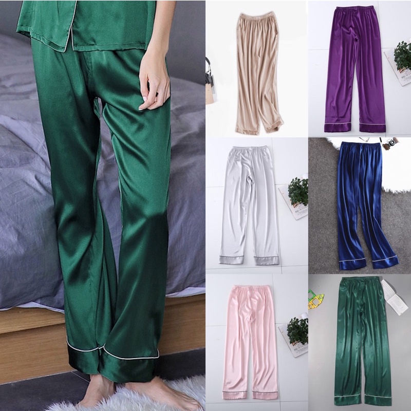 @ELLA plus Ice silk plain pajama pants women's couple thin silk single ...