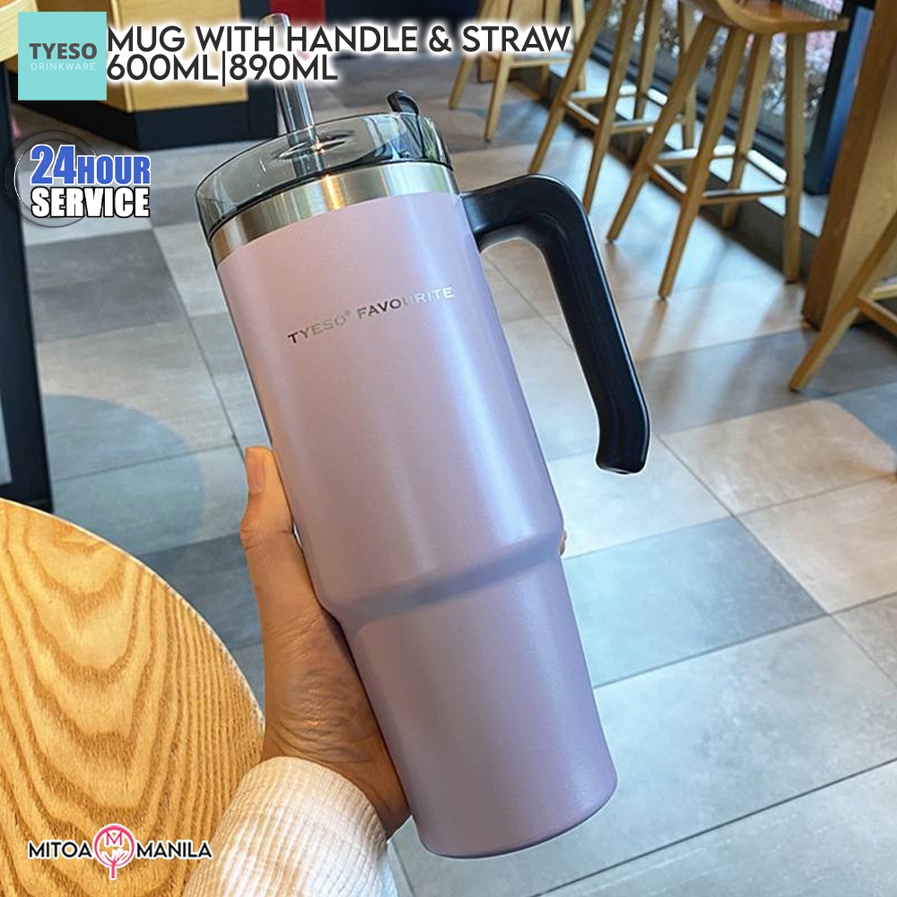 Tyeso Vacuum Insulated Tumbler with Straw and Handle 600ML | 890ML Leakproof Water Bottle Jug ...