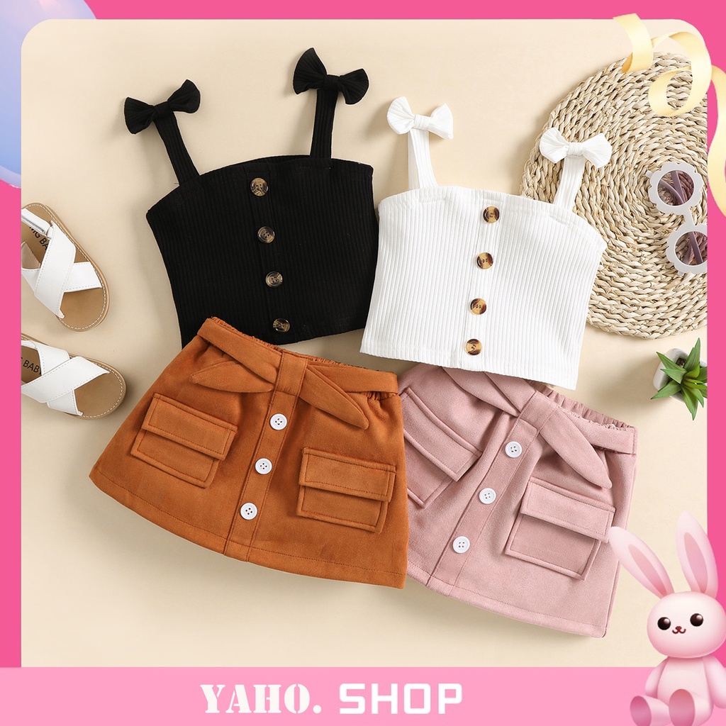 ZXT-Toddler Girls Summer Clothes Bow Strap Ribbed Knit Tank Tops ...