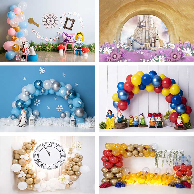 Princess Snow White Bell Cinder Alice Balloons Party Backdrop For Baby ...