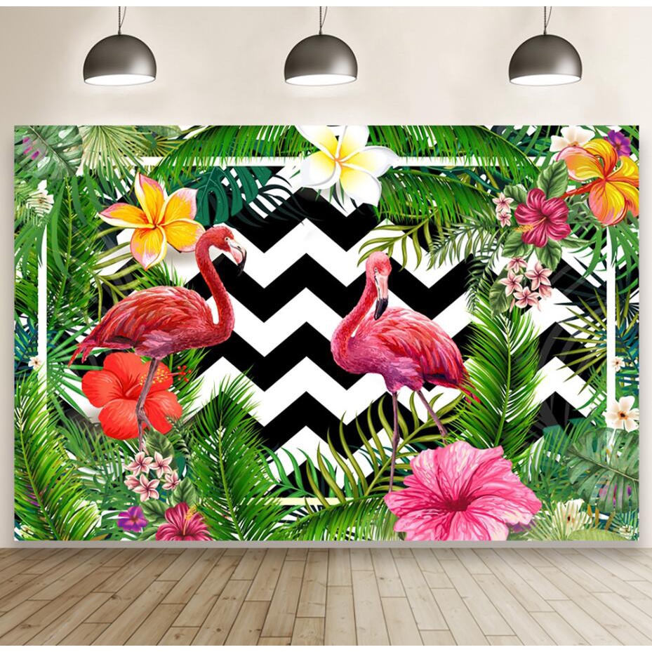Tropical Flamingo Backdrop for Girls Hawaiian Party Decorations Summer ...