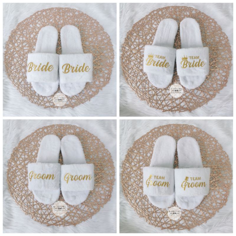 CLEARANCE SALE! Gold Print Open toe Bridal Slippers | Team Bride | Team ...