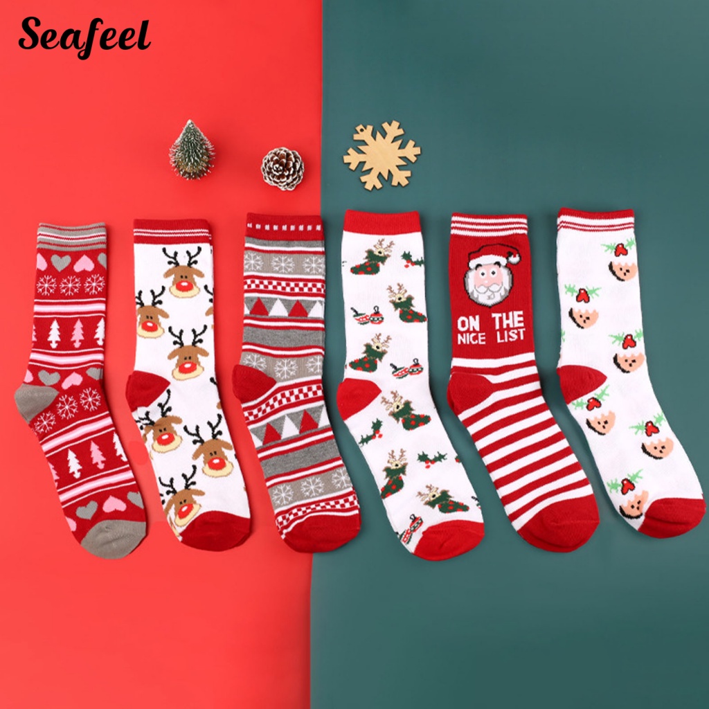 seafeel_ 1 Pair Christmas Socks Men Women Xmas Holiday Socks Santa ...