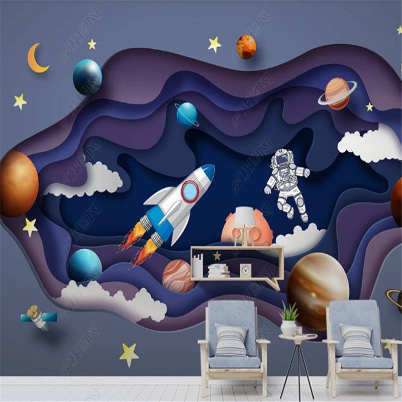 Costom Space Wallpaper for Kid Room Astronaut Planet 3D Stereo Children ...