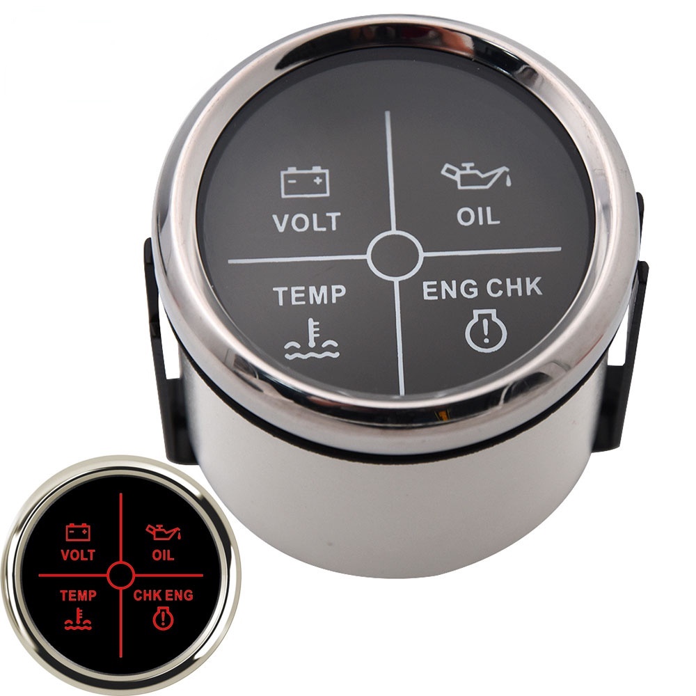 H 52mm Universal 4 LED Alarm Gauge with Volt Oil Pressure Water Temp ...
