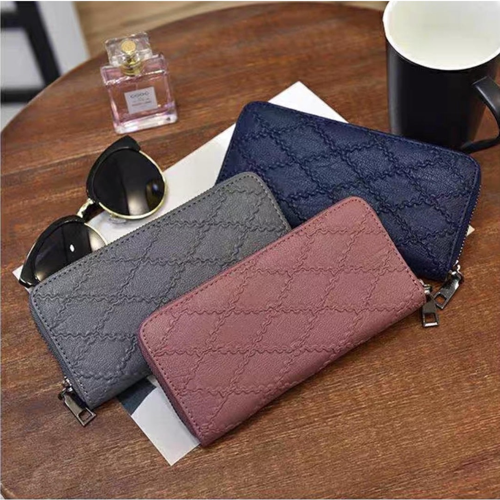 JHS Long Fashion Ladies Clutch Bag Rhombus Line Multi-card Wallet ...
