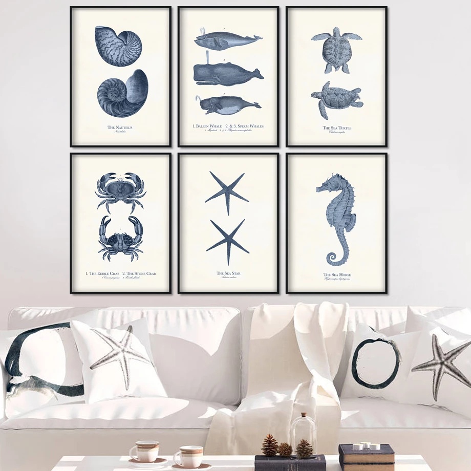 Frameless Vintage Fossil Fish Turtle Snail Star Tree Wall Art Canvas ...