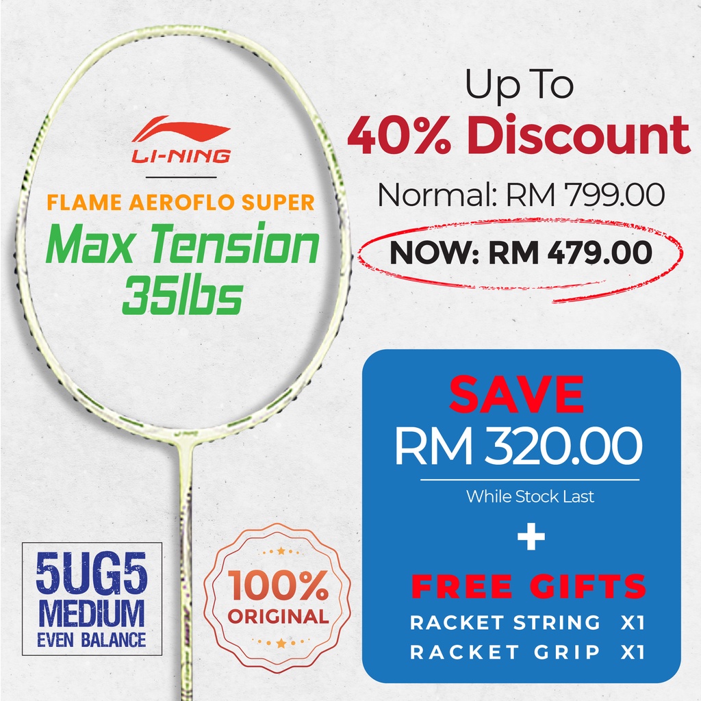 *LIMITED EDITION* LI-NING Flame AeroFlo Super Badminton Racket 4UG2 ...