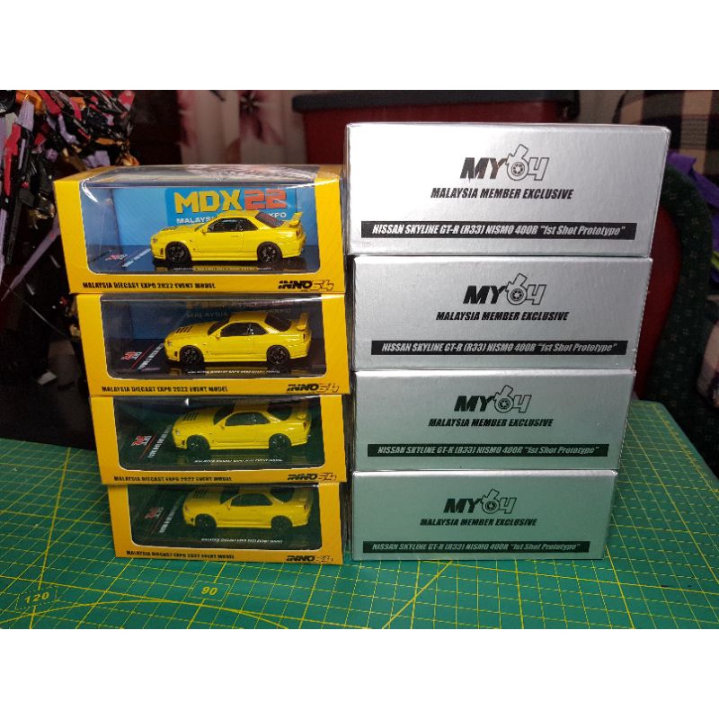 Inno64 x MY64 MDX22 Nissan Skyline GT-R (R34) Lightning Yellow & Nismo ...