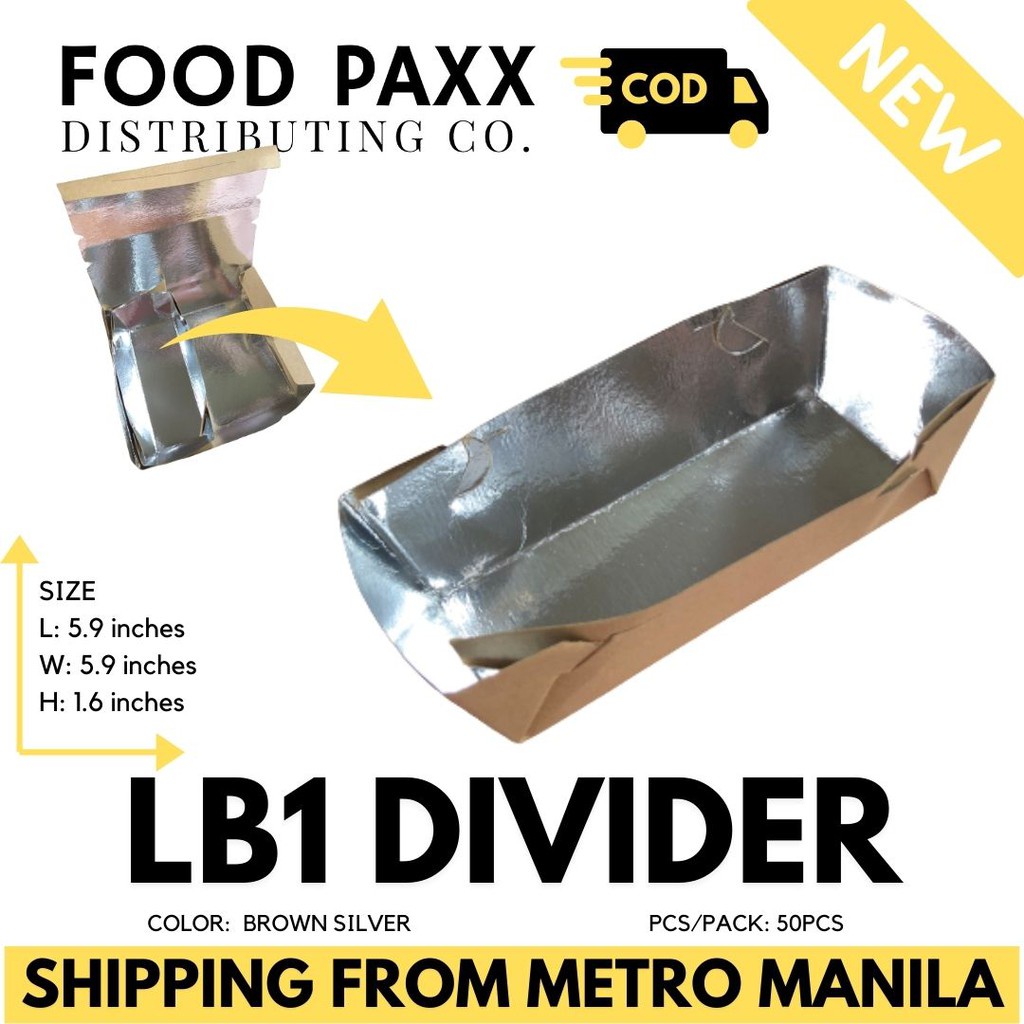♦COD [50PCS] LB1 BROWN SILVER DIVIDER COMPARTMENT TAKOYAKI HOTDOG CORN ...