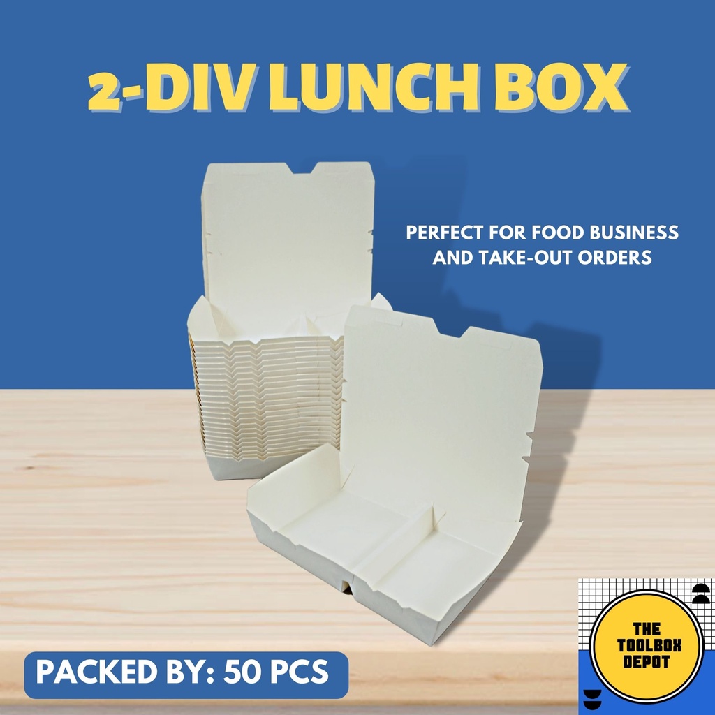 Paper Meal Box 2 Divisions Takeout Box 750cc [50pcs] White Eco-Friendly ...
