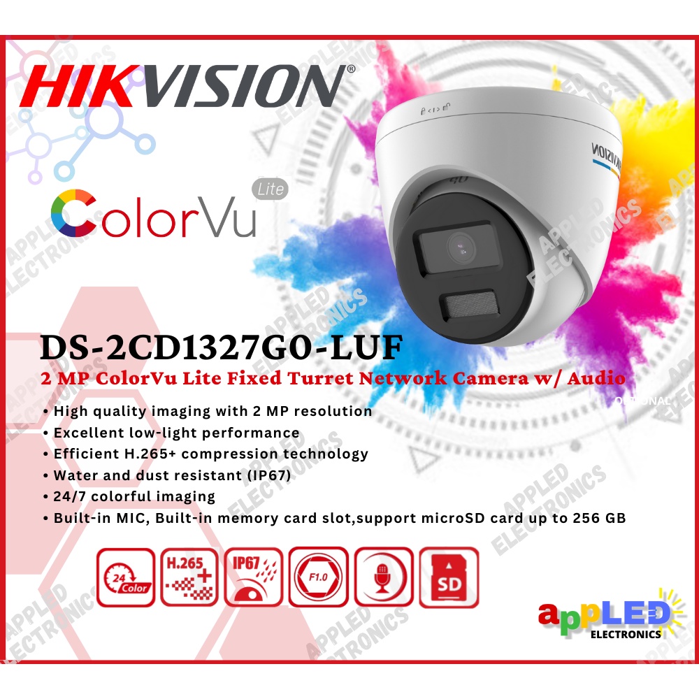 Hikvision DS-2CD1327G0-LUF 2MP Audio Turret ColorVu IP Network Camera ...