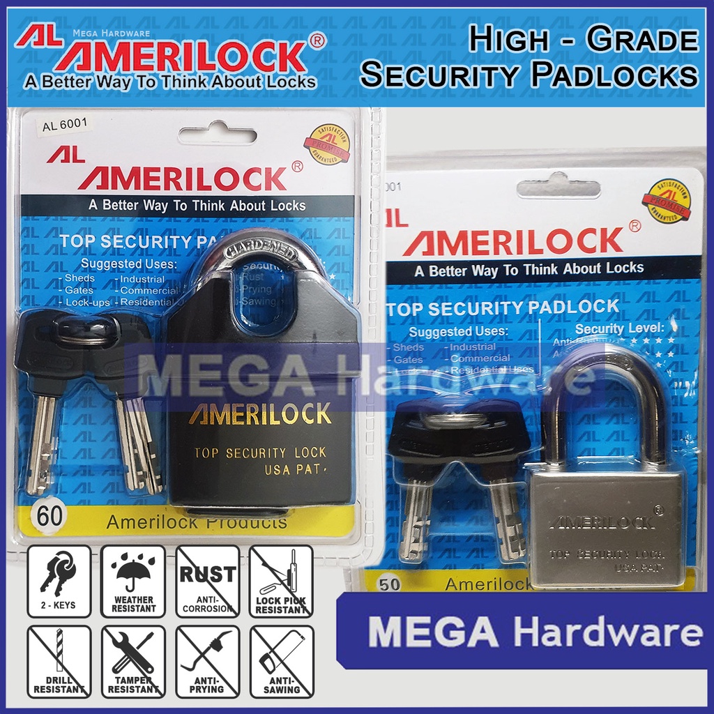 AMERILOCK Heavy Duty Padlock for Gate Short / Long Shackle - Satin ...