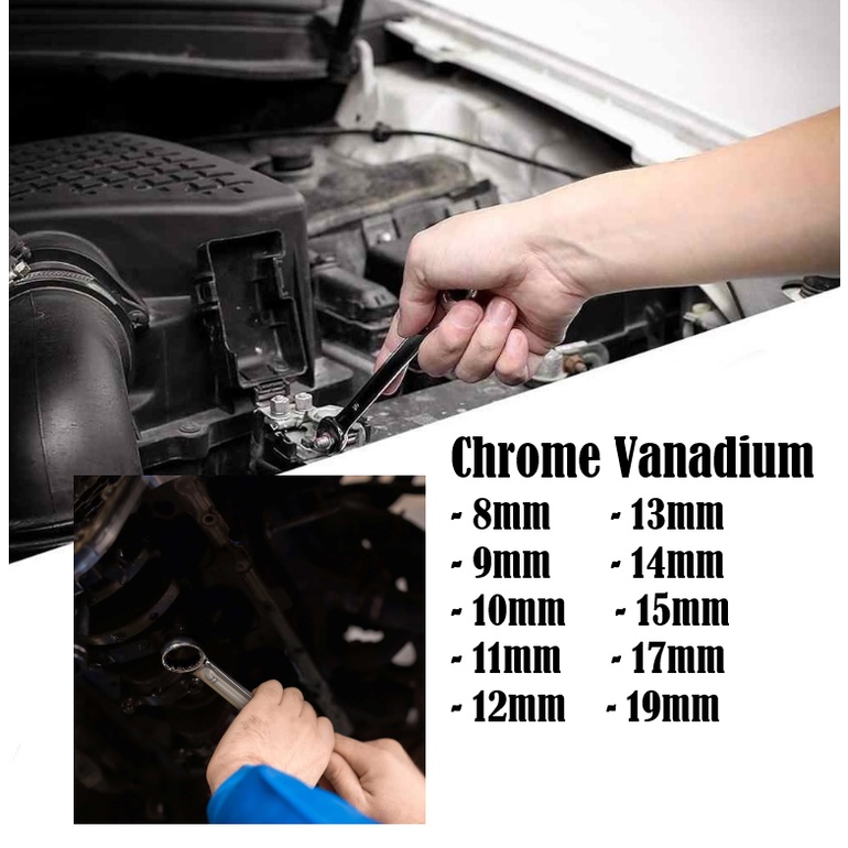 Yabe /Wrench Combination Spanner / Chrome Vanadium [8mm,9mm,10mm,11mm ...
