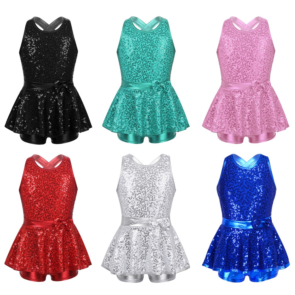Kids Girls Jazz Modern Tap Dancewear Sleeveless Sequined Criss Cross ...
