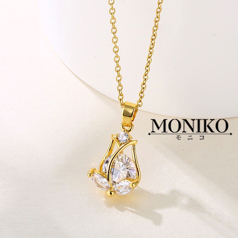 MONIKO Original Design 18k Gold Plated Tulip Shiny Zircons Necklace ...