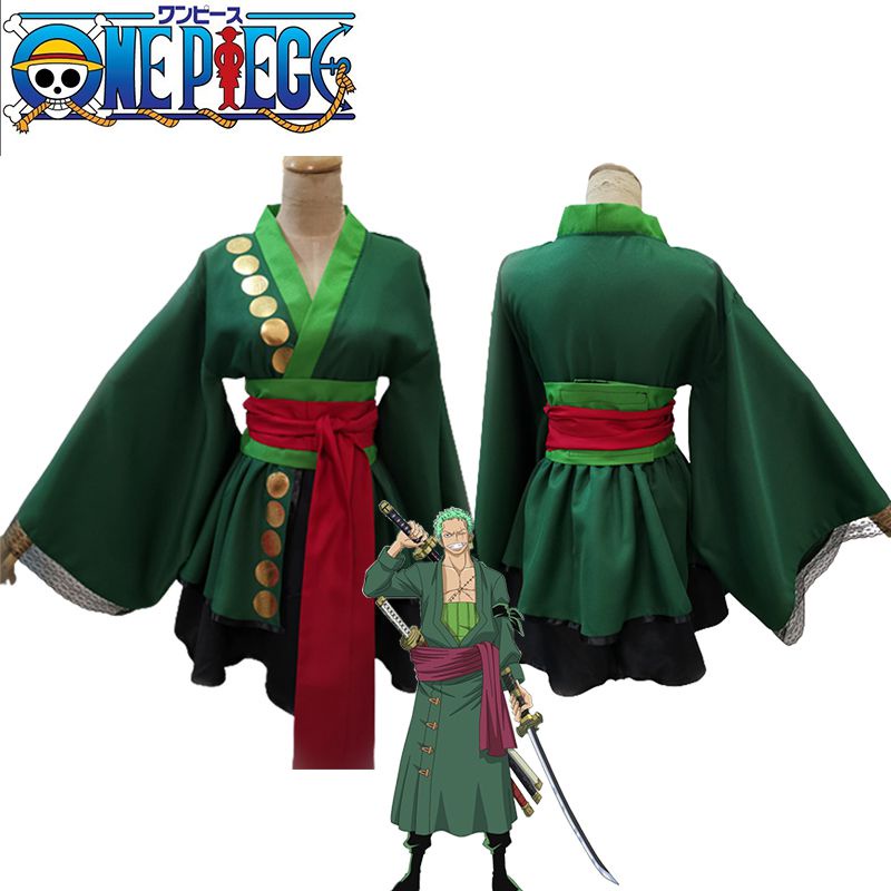 Anime One Piece Roronoa Zoro Cosplay Costume Kimono Robe Full Suit ...