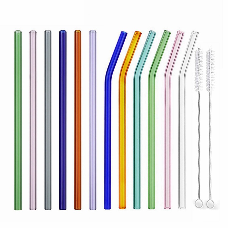 8Pcs 8mm Reusable Glass Straws Set Multi-Color Glass Healthy Eco ...