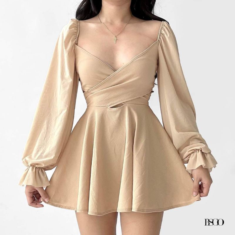 ONHAND BSCO LORELEI V1 BLACK AND BEIGE KOREAN DRESS! | Shopee Philippines