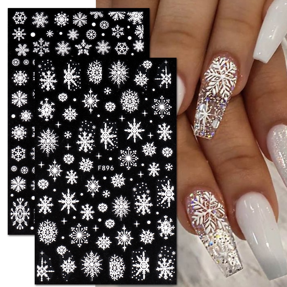 Glitter Nail Stickers White Snowflakes Ornaments Reflective Sliders For ...