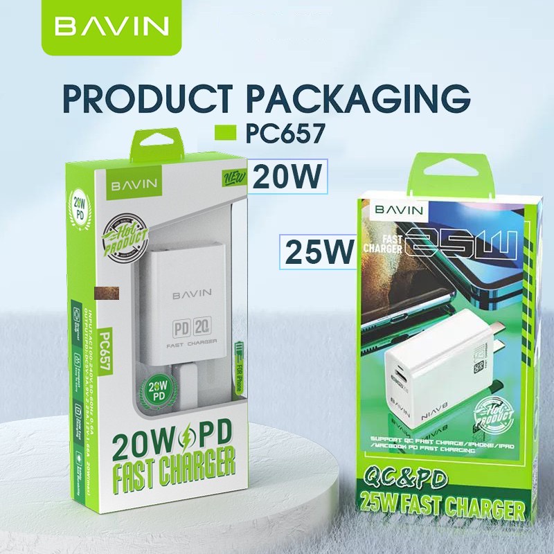 BAVIN PC657 PD QC3.0 Fast Charging Charger Adapter 25W & 20W Type-C ...