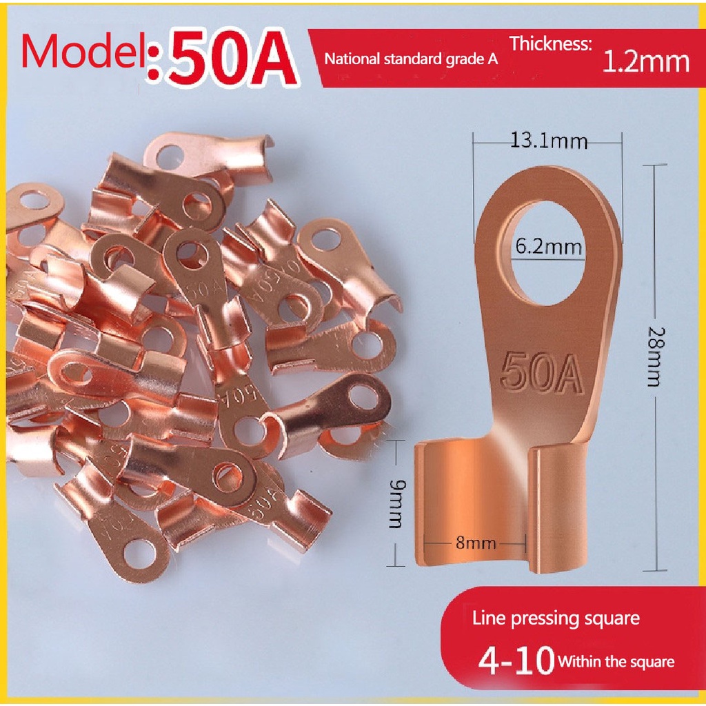 Pure copper ring Lug Terminals OT10 20 30 40 50 60 80 100 to 500A Wire ...