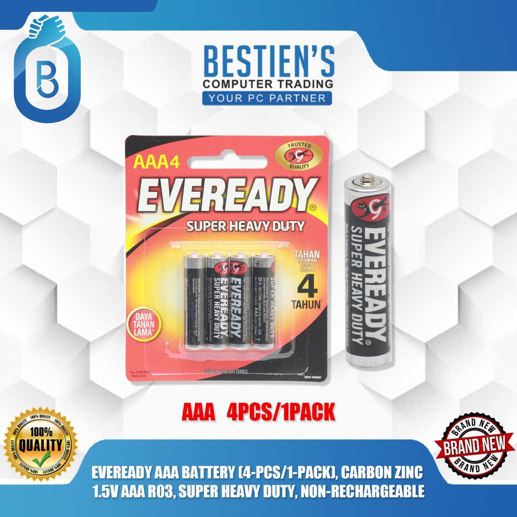 EVEREADY AAA BATTERY (4-PCS/1-PACK), CARBON ZINC 1.5V AAA R03, SUPER ...