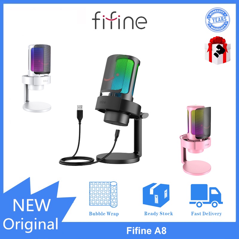 Fifine A8 USB microphone with sound card cool dynamic RGB light effect ...