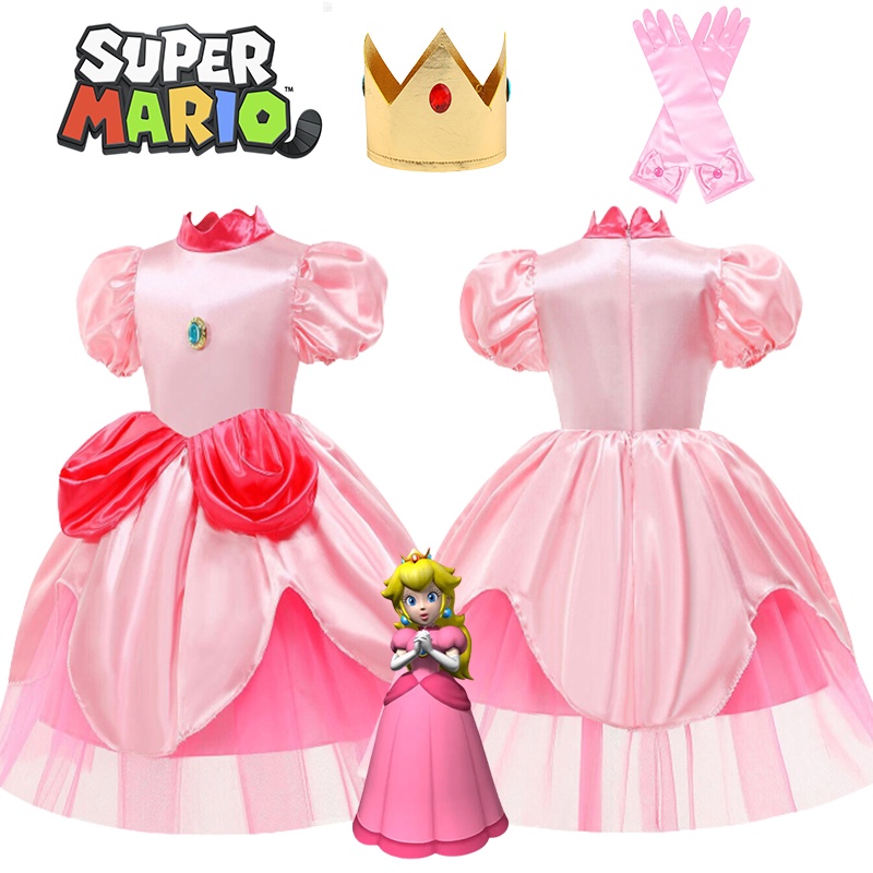 Super Mario Bros Princess Peach Dress Kids Cosplay Costume Outfits ...