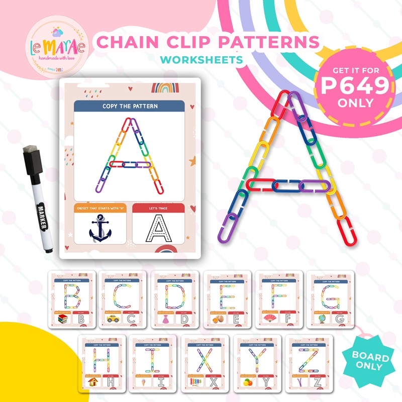 CHAIN CLIP PATTERNS ALPHABET - Laminated Worksheets with Interactive ...