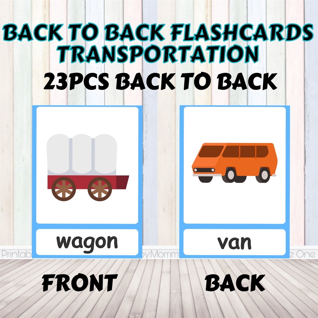 TRANSPORTATION 23PCS. BACK TO BACK Flashcards EDUCATIONAL LAMINATED ...
