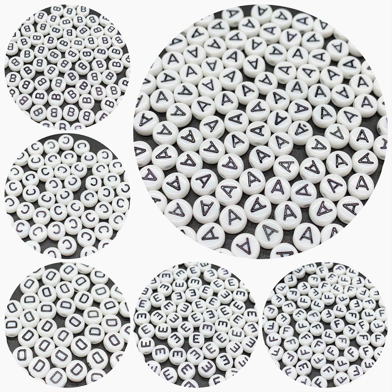 100Pcs/Pack 4*7mm 26 A-Z Letter Mixed Black and White Alphabet Beads ...