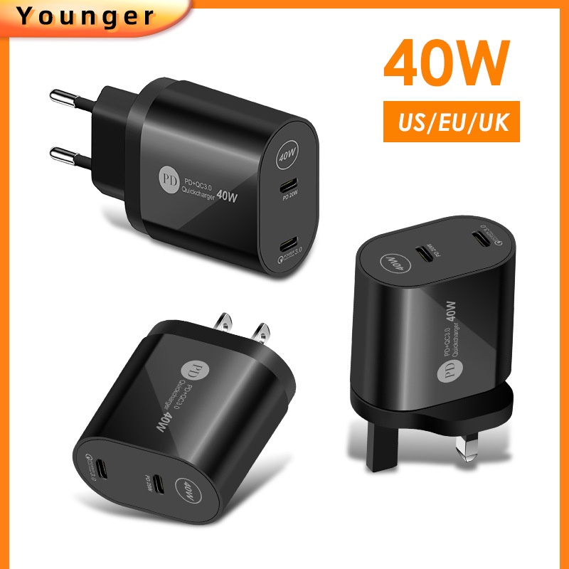 40W Double PD USB C Mini Charger PD3.0 EU/US/UK Fast Charger Phone ...