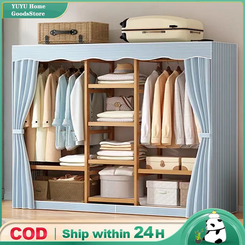 Simple Clothes Storage Wardrobe Solid Wood Bedroom Rack Shelf Organize ...