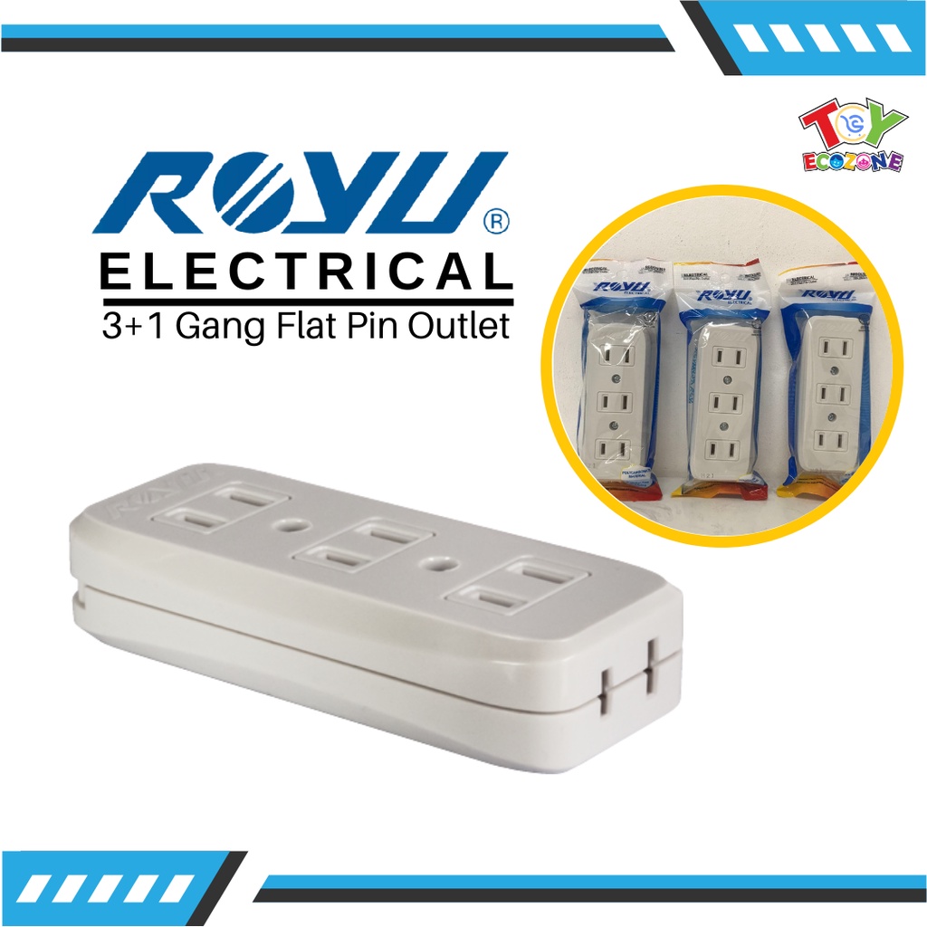 ORIGINAL Royu Surface Type Electrical 3+1 Gang Flat Pin Outlet | Shopee ...